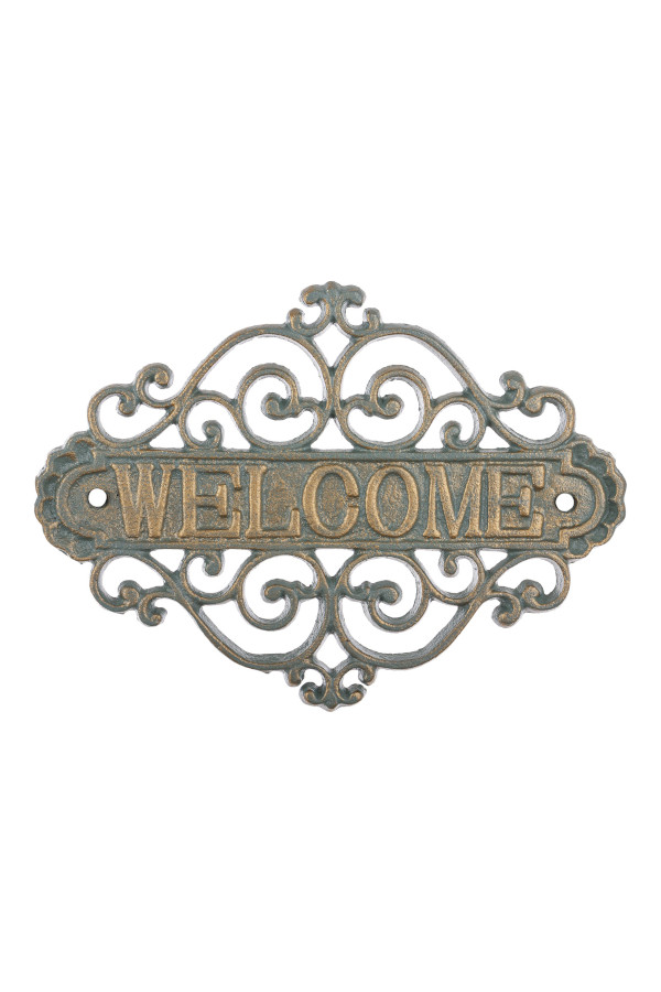 Welcome, żeliwny napis dekoracja ścienna, niebieski, wym.20x27cm ...